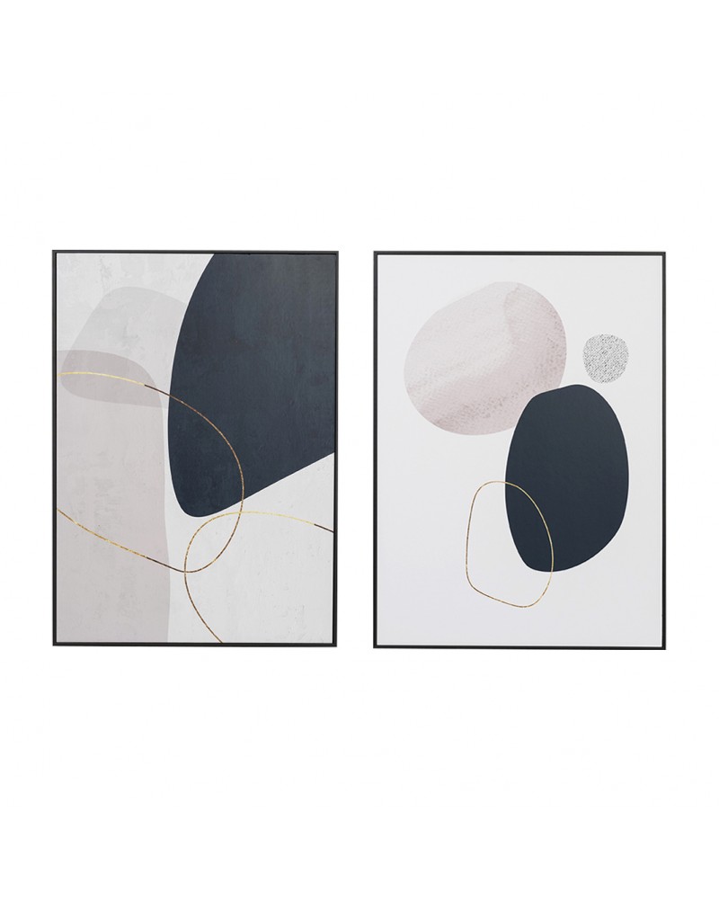 Set de 2 láminas impresas con formas azules y rosas. Marco de color...